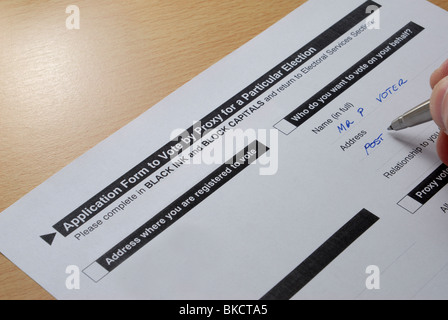 Completing an application form to apply for proxy or postal vote for an ...