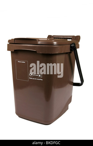 Food waste bin, cut out of brown recycling bin for food waste, UK Stock ...