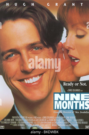 1995 Nine Months movie poster ad: Actors: Hugh Grant, Julianne Moore. Dir Chris Columbus Stock ...