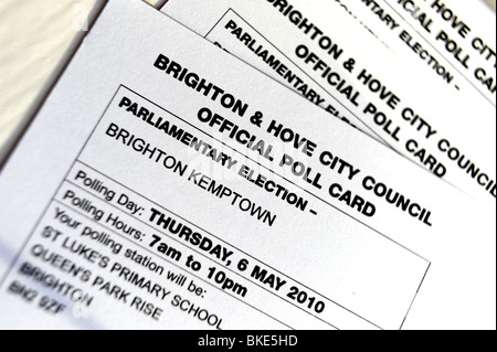 UK General Election 2010 official poll voting card for parliamentary ...