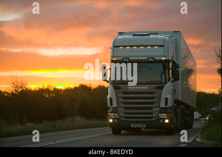 Traffic on the A66 at sunrise near Scotch Corner UK Stock Photo - Alamy