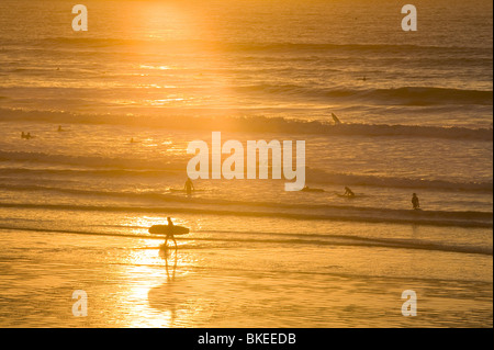 Surfers in Hayle Bay Polzeath Cornwall UK Stock Photo - Alamy