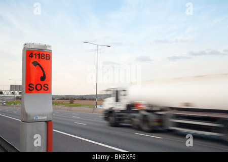 SOS telephone phone box by the side of the M25 motorway , Kent, UK ...