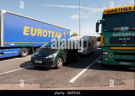 HGV lorries parked in a motorway service area in England Stock Photo ...