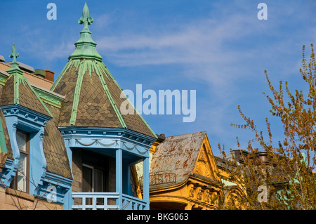QUEBEC CITY, QUEBEC, CANADA - Colorful rooftops and stonework of ...