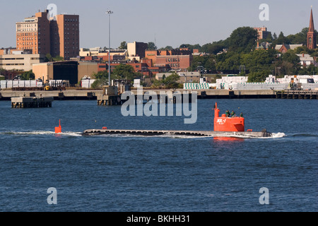 US Navy research and recovery submarine NR-1 heads north in the Thames ...