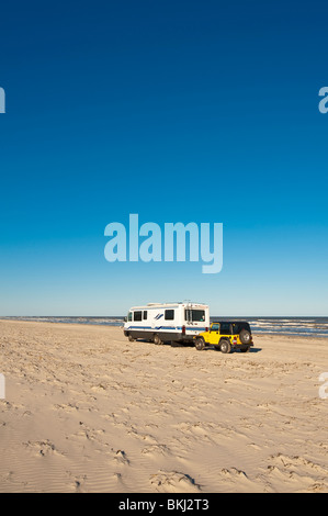 Texas, Padre Island. RV camper in Padre Island National Seashore Stock ...