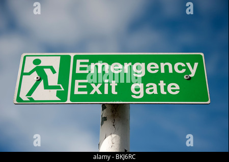 Emergency Exit Gate sign fire UK Stock Photo - Alamy
