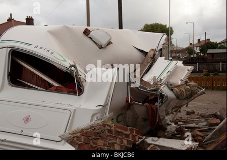 Touring Caravan crushed by falling bricks and masonry from house ...