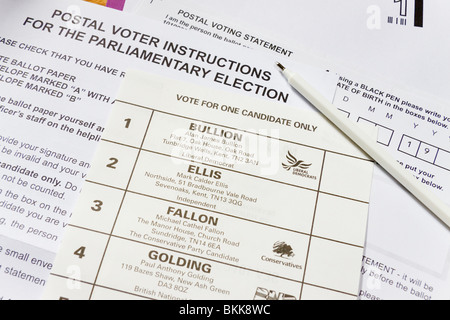 Postal voting ballot papers for the General Election, constituency of ...