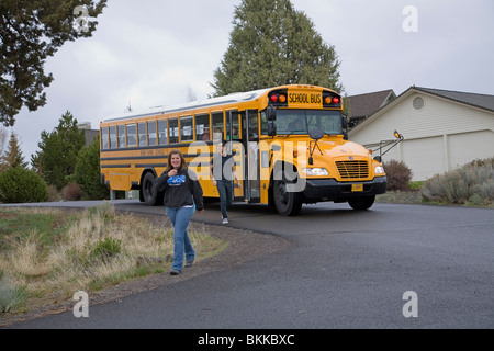 Students Getting Off The School Bus Stock Photo - Alamy