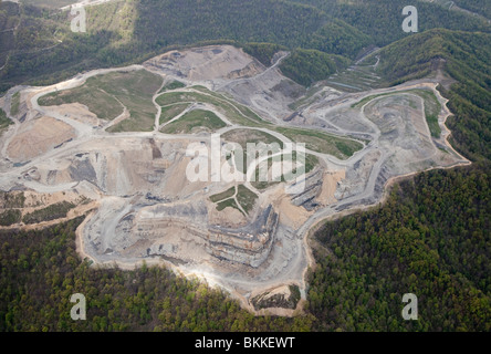 Aerial view of a mountaintop removal coal mining operation in West ...