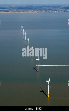 Offshore windfarm turbines at Gunfleet Sands off Clacton, Essex UK in ...