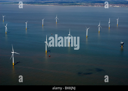 Offshore windfarm turbines at Gunfleet Sands off Clacton, Essex UK in ...