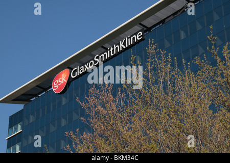 The GlaxoSmithKline branding on their head office building in Brentford ...