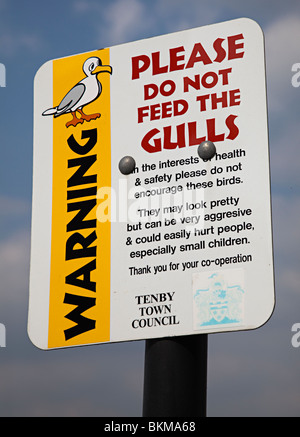 Do not feed seagulls warning sign at seaside beach Stock Photo - Alamy