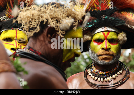 Members of the Huli tribe, photographed near Tari in the Highlands of ...