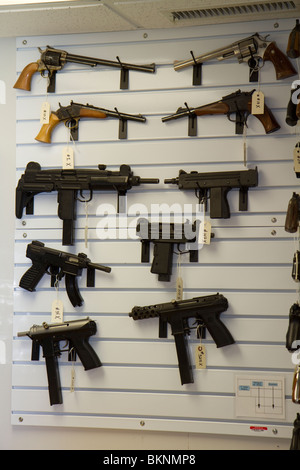 Gun reference wall at ballistics unit of a forensic crime lab. Nebraska ...