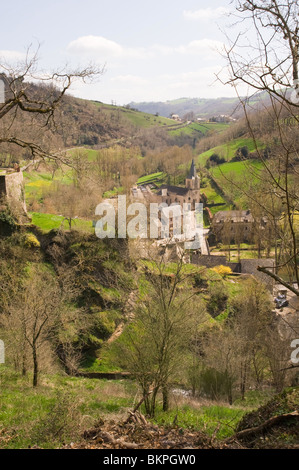 Medieval church and bridge of Belcastel view from a medieval castle ...