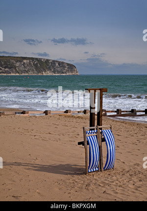 Groynes on the beach at Swanage Dorset England UK Stock Photo - Alamy