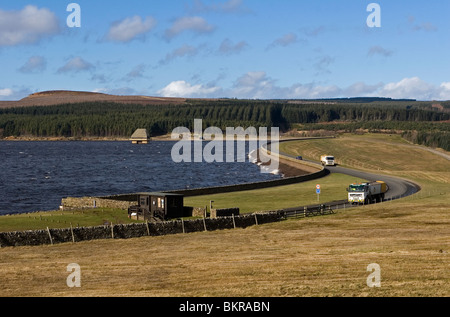 Kielder Water reservoir and dam with valve tower Stock Photo - Alamy