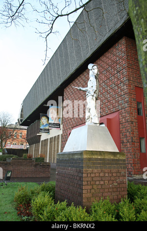 A statue of a steel worker with a thermal lance, outside the Potteries ...