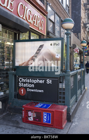Christopher Street subway station entrance in Greenwich Village, New ...