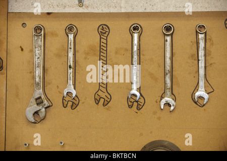 row of spanners hanging on a rack on a wall Stock Photo - Alamy