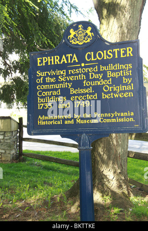 The historic marker at the Ephrata Cloisters in Lancaster County, PA ...