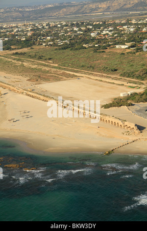 Israel, Sharon region, an aerial view of Caesarea Maritama Stock Photo ...