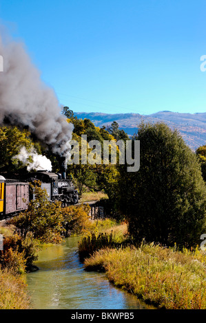 Durango Steam Train by River Stock Photo - Alamy