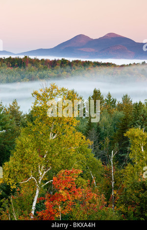 Morning fog and the Percy Peaks as seen from the fire tower at Milan ...