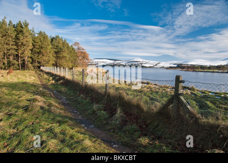 Looking across the ice covered Poulaphouca Reservoir in County Wicklow ...