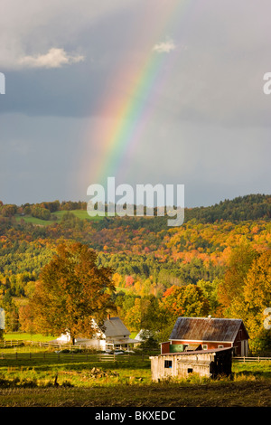 A rainbow over farms in Peacham, Vermont. Fall Stock Photo - Alamy