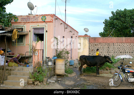 Rural Indian village house with satellite dish. Andhra Pradesh, India ...