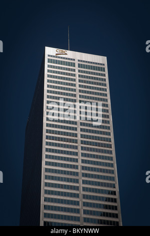 CIBC logo is seen on top of their headquarters in Toronto financial ...