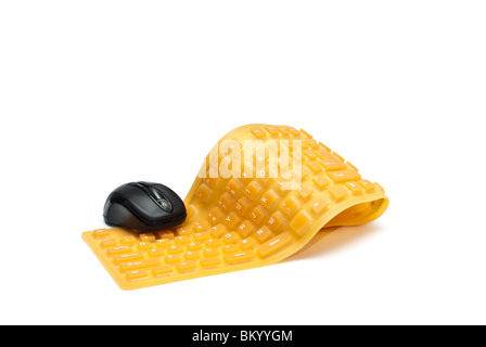 Workplace. Computer, keyboard and mouse on wooden table, close up Stock ...