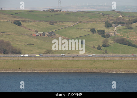 The M62 motorway passing over Scammonden Dam (between Huddersfield ...
