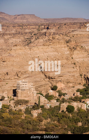 Asia, Yemen, Wadi Dhar. Rock Palace, or Dar Al Hajar, from above Stock ...