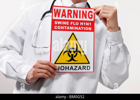 flu warning sign doctor front office door entrance Stock Photo - Alamy