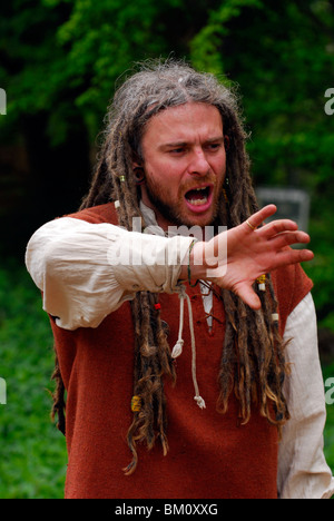 Storyteller Jonathan Huet telling Celtic tales at a sustainability centre activity day, East ...