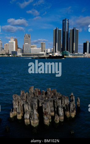 City at the waterfront, Detroit River, Detroit, Michigan, USA Stock ...