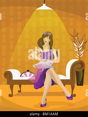 Illustration of cat with computer Stock Photo - Alamy