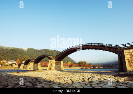 Iwakuni, Yamaguchi, Japan at Kintaikyo Bridge over the Nishiki River at ...