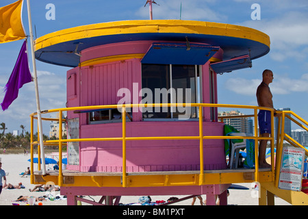 Colourful Art Deco Lifeguard Huts, South Beach, Miami, USA Stock Photo ...