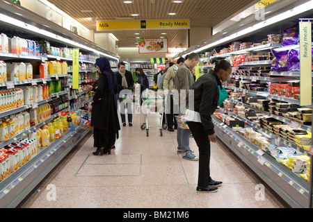 English supermarket chain Morrisons, here interior of a store in Belper ...