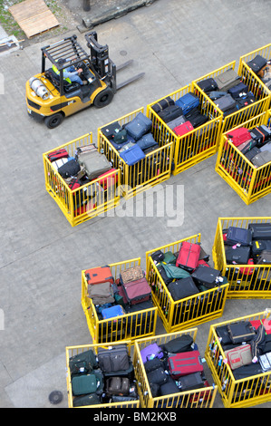 Suitcases being loaded onto a cruise ship by baggage handlers in ...