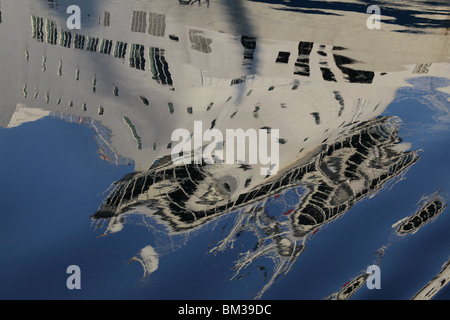 FERRY DISTORTED REFLECTION: Ship Boat Ferry bridge reflected reflection ...
