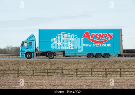 A lorry transporting goods for Argos, travelling along the A1 motorway ...
