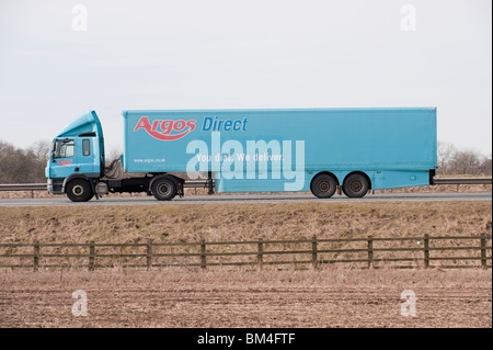 A lorry transporting goods for Argos, travelling along the A1 motorway ...
